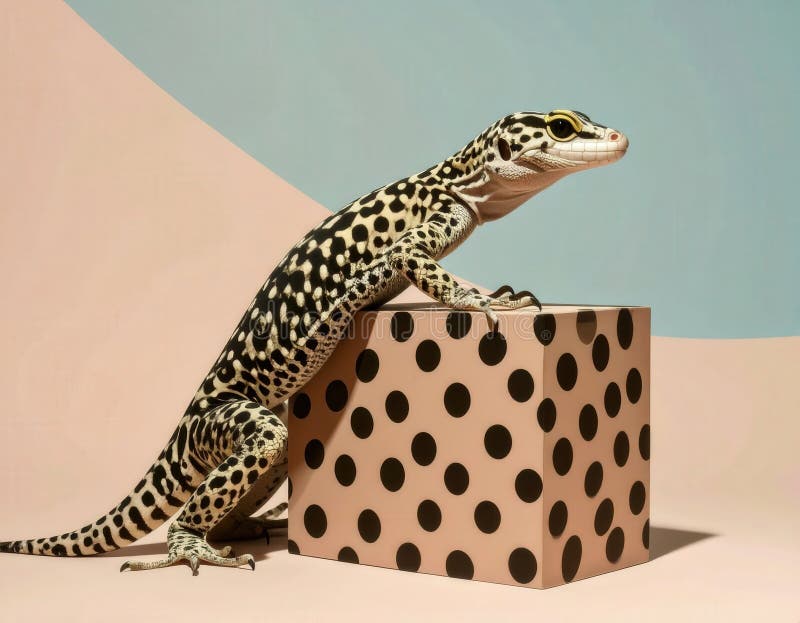 Spotted Lizard on Polka Dot Cube Stock Illustration - Illustration of ...