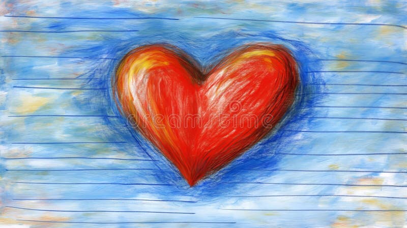 On Spotted Notebook Paper, a Heart Has Been Drawn with a Blue ...