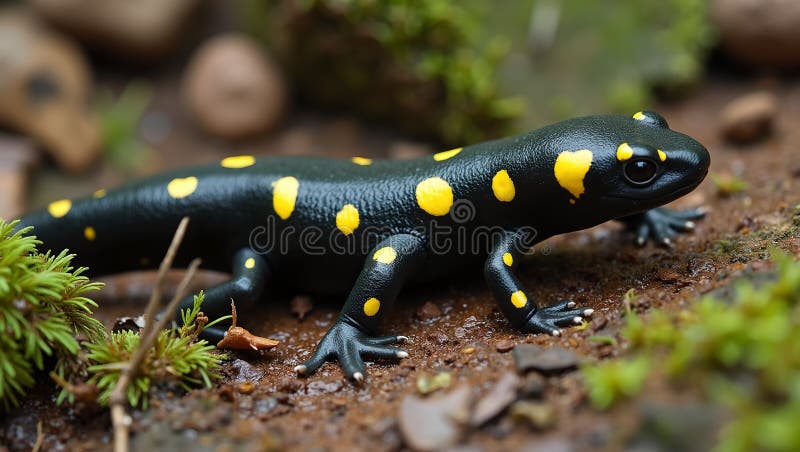 Spotted Salamander in Forest Setting with Vibrant Yellow Spots and ...