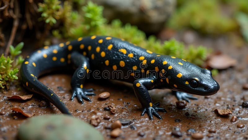 Spotted Salamander in Forest Setting with Vibrant Yellow Spots and ...