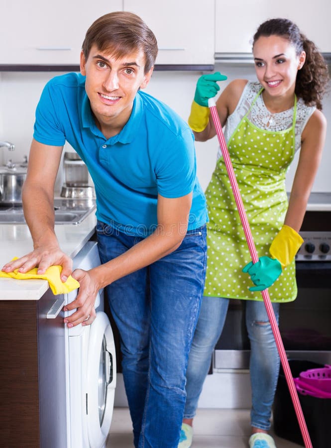 Spouses Doing Regular Housework and Polishing Stock Photo - Image of ...