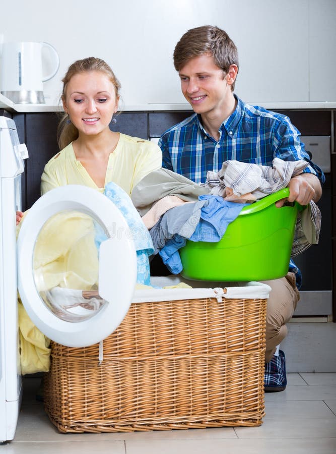 Spouses Doing Regular Laundry Stock Image - Image of laundry, people ...