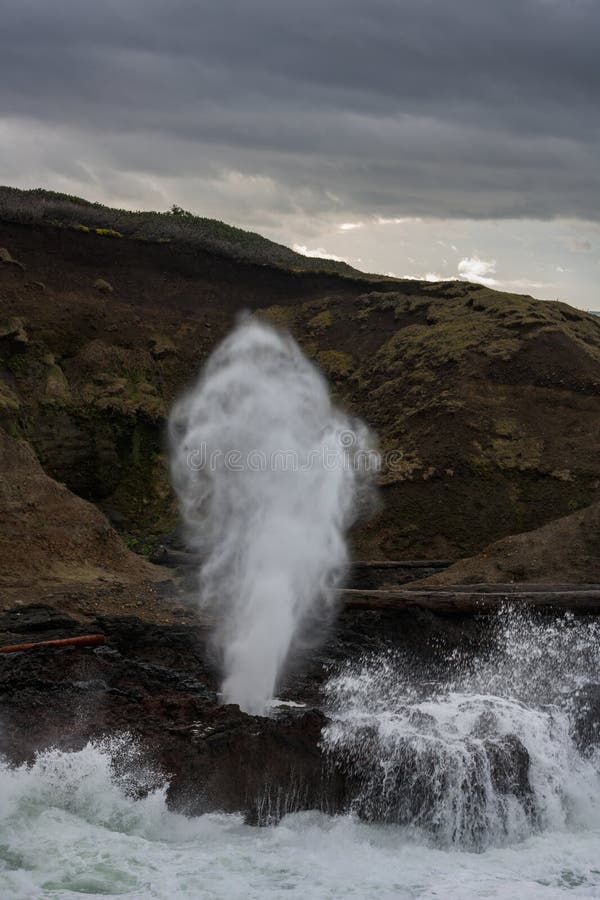 Spouting Horn on Oregon Coast Stock Image - Image of moody, water ...
