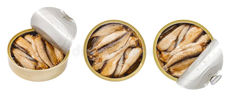 Sprats Fish in Oil in Open Round Cans, .set, Isolated on White ...