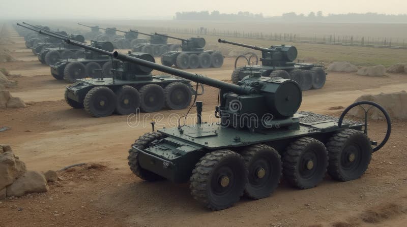 Sprawling Artillery Range with Rows of Mobile Artillery Systems and ...