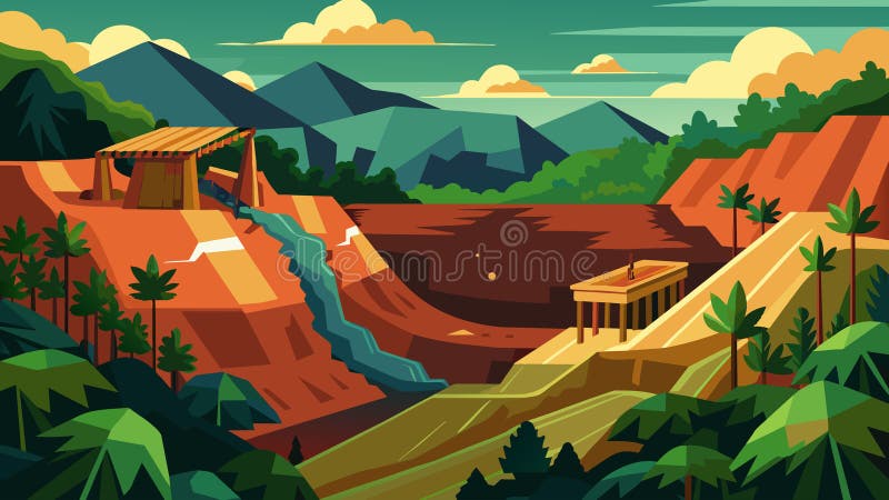A Sprawling Bauxite Mine Surrounded by Lush Rainforests Highlighting ...