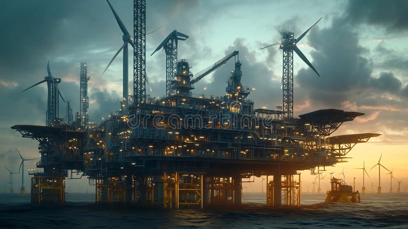 Sprawling Eco Friendly Offshore Platform with Wind Turbines and Cutting ...