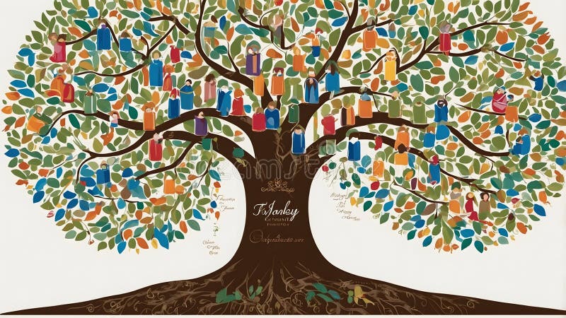 Sprawling Family Tree Design Featuring a Solid Trunk and Bright ...