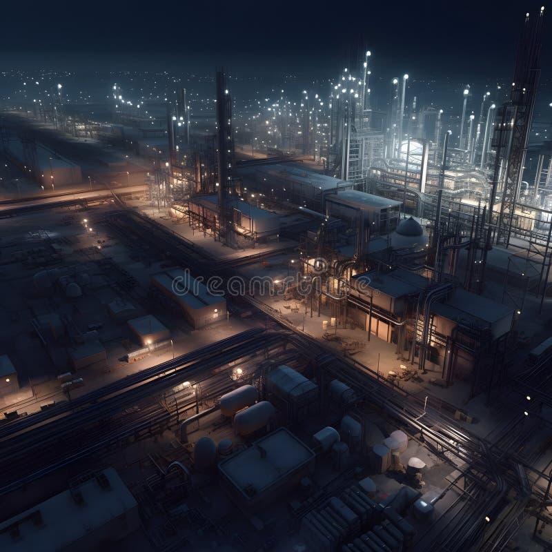 A Sprawling Industrial Complex at Night with Many Lights Created with ...