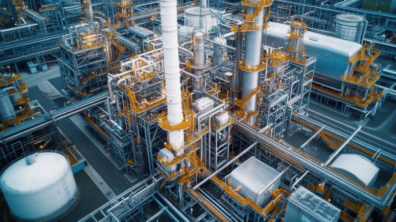 A Sprawling Industrial Plant Featuring an Extensive Network of Pipes ...