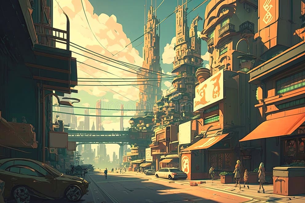 Sprawling Metropolis with Bustling Streets. Generative AI Stock ...