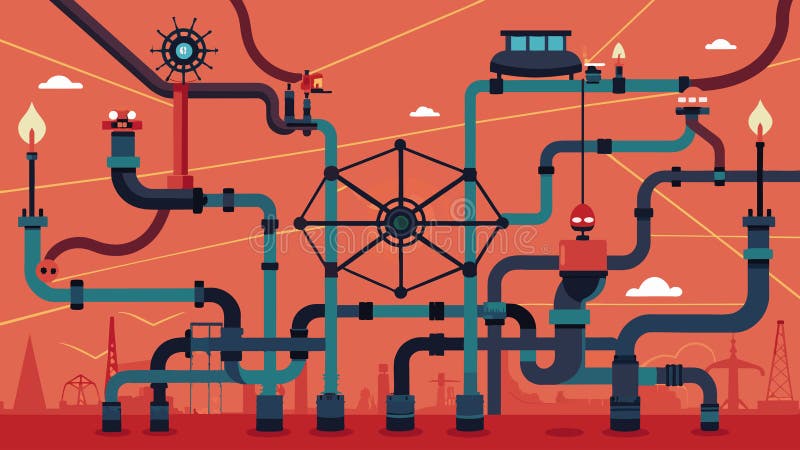 A Sprawling Network of Pipes and Pumps Resembling a Complex Spiders Web ...