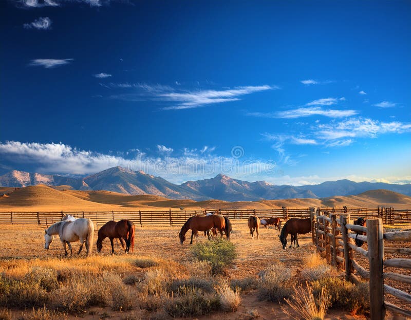 A Sprawling Ranch with Horses Grazing Under the Big Sky of the American ...