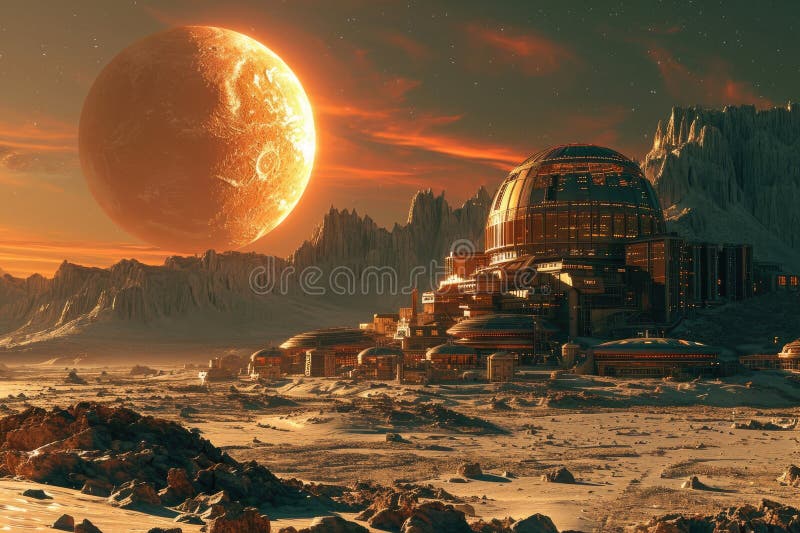 Sprawling Technologically Advanced Space Colony Thrives Stock ...