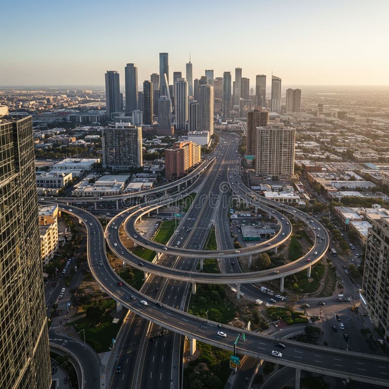 A Sprawling Urban Landscape Features a Complex Highway Interchange with ...