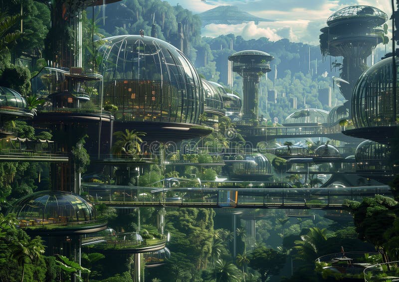 A Sprawling Utopian City in a Tropical Rainforest, with Towering Glass ...