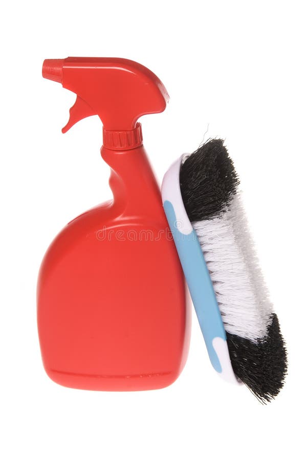 Spray Bottle of Cleaner with Brush Stock Photo - Image of janitorial ...