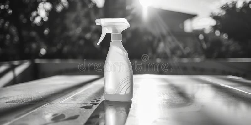 A Spray Bottle of Cleaner Sits on a Table Stock Image - Image of sponge ...