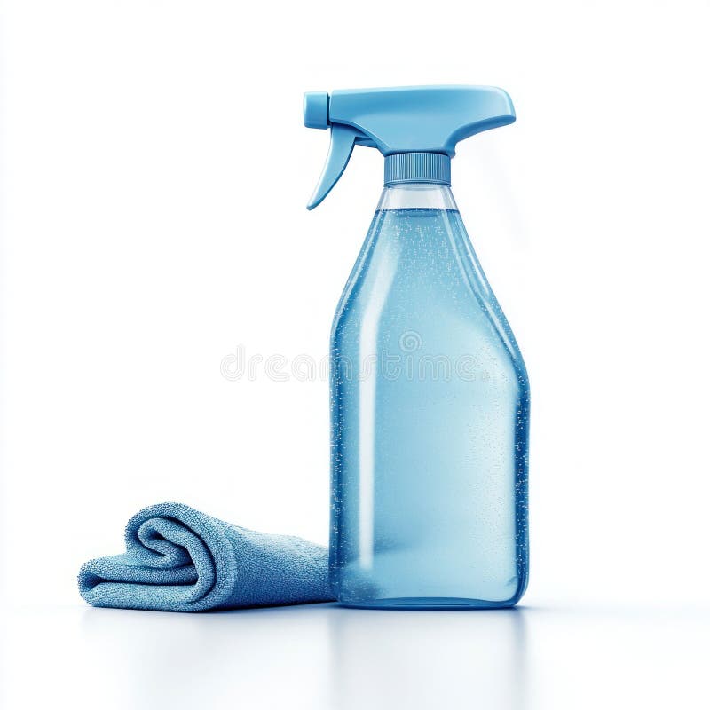 Spray Bottle and Cleaning Cloth Isolated on White Background Stock ...