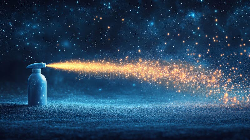 Spray Bottle Creating a Stream of Golden Glitter on a Sparkling Surface ...