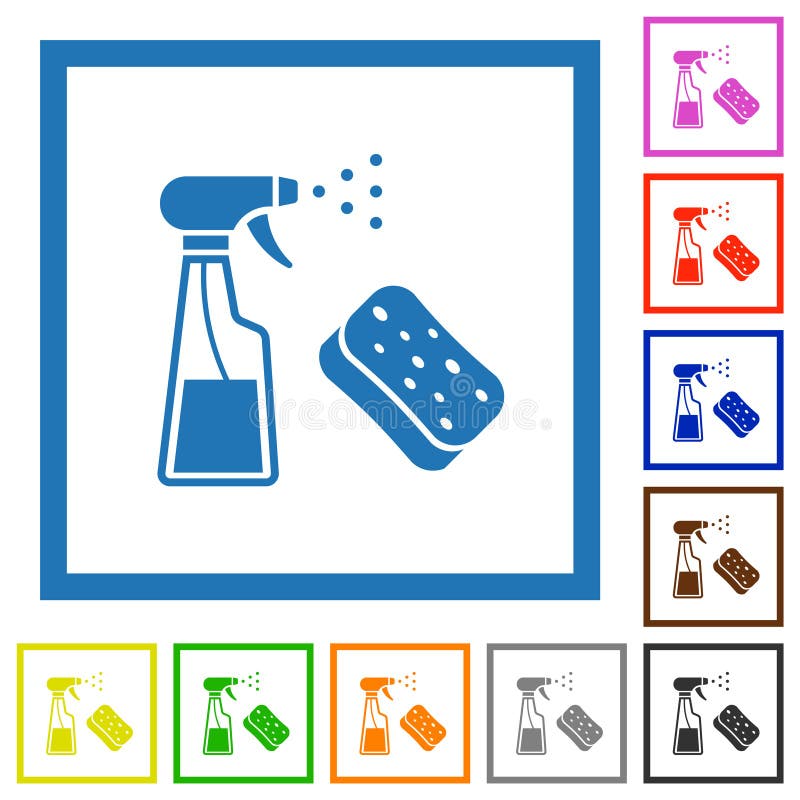 Spray Bottle and Sponge Square Flat Multi Colored Icons Stock Vector ...