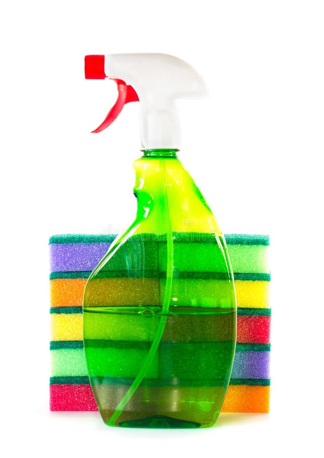 Spray Bottle for a Stack of Sponges Stock Photo - Image of housekeeping ...