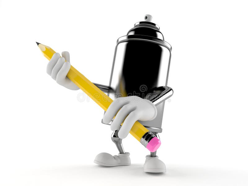 Spray Can Character Holding Pencil Stock Illustration - Illustration of ...