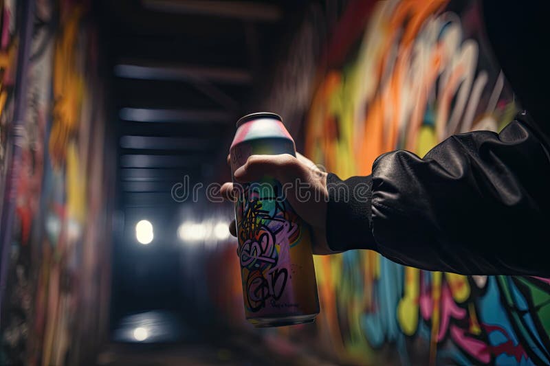 Spray Can in Hand, Graffiti Artist in the Midst of a Creative Flurry ...