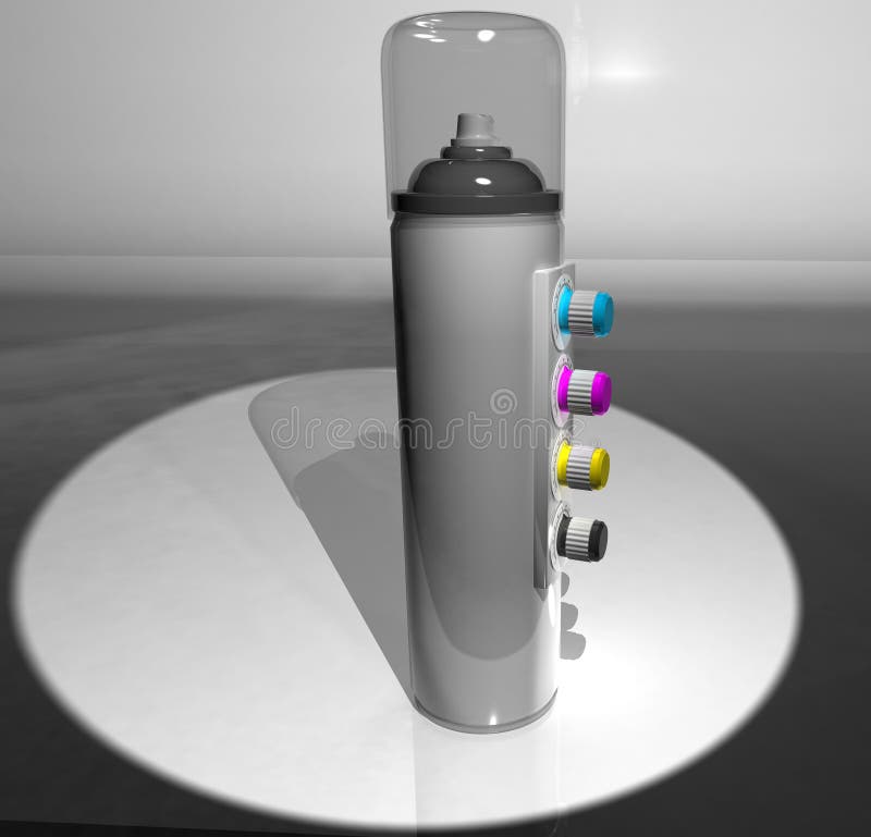 A Spray Can of Paint and a Remote Control Color CMYK. 3d Render. Stock ...