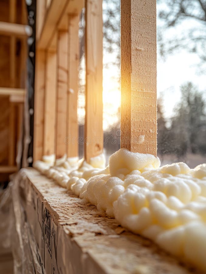 Spray Foam Insulation on a Wooden Frame in Construction. Stock Photo ...