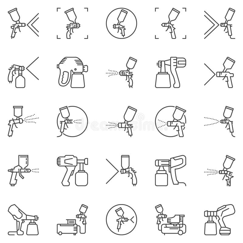 Spray Gun and Paint Sprayer Outline Vector Icons Set Stock Vector ...