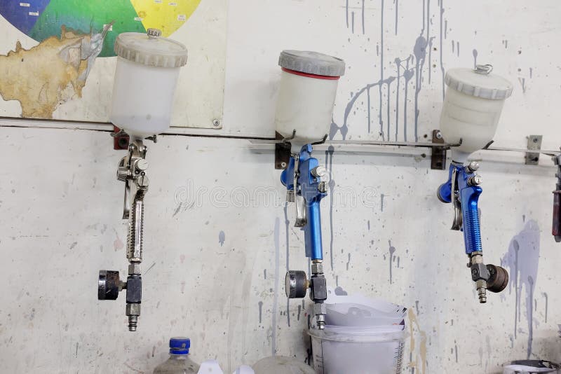 Spray guns stock photo. Image of automotive, garage, mechanical - 80224568