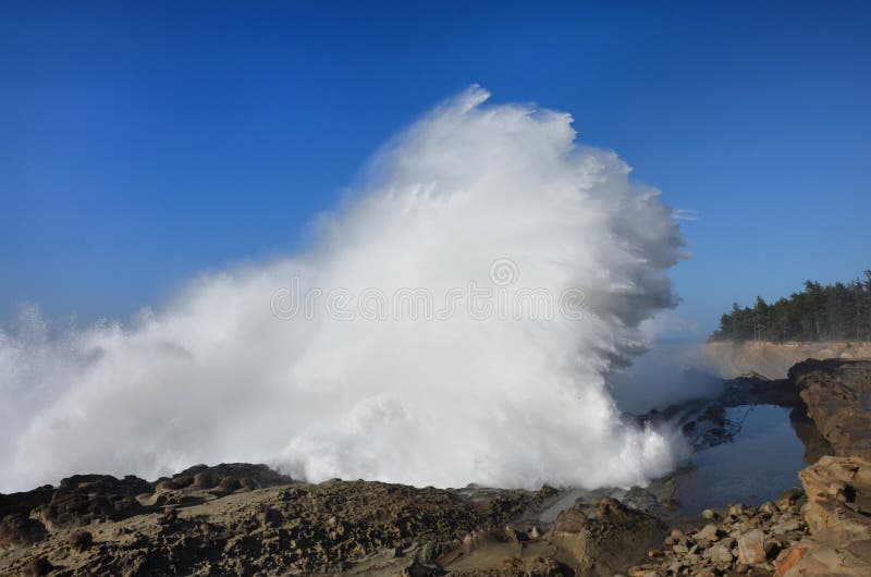 Spray from Huge Waves at Shore Acres State Park, Oregon Stock Image ...