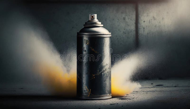 Spray Paint Can with Dramatic Color Explosion in a Dark Industrial ...