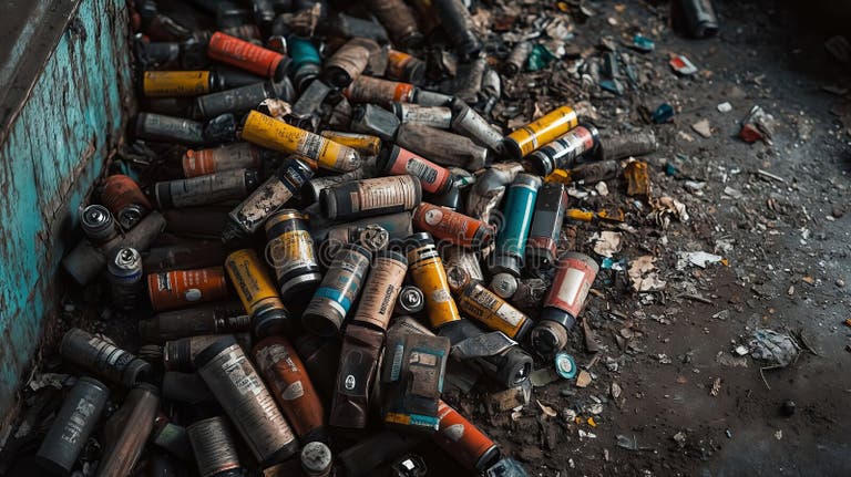 Pile of Spray Paint Cans Representing Pollution is Lying on the Ground ...