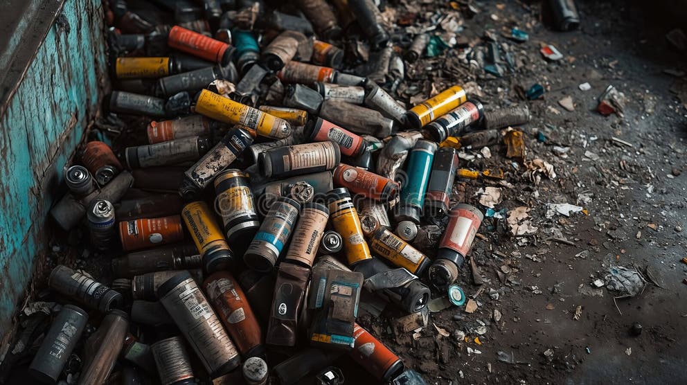 Pile of Spray Paint Cans Representing Pollution is Lying on the Ground ...