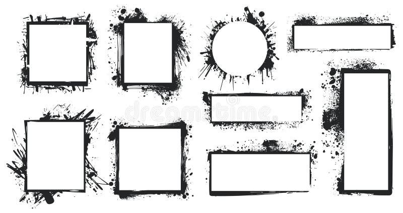Spray Paint Graffiti Stencil Frames Set. Paint Splash Artistic Grunge Texture Borders with Drips ...
