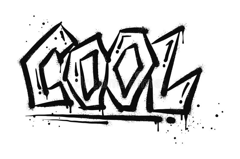 Spray Painted Graffiti Cool Word in Black Over White. Drops of Sprayed ...