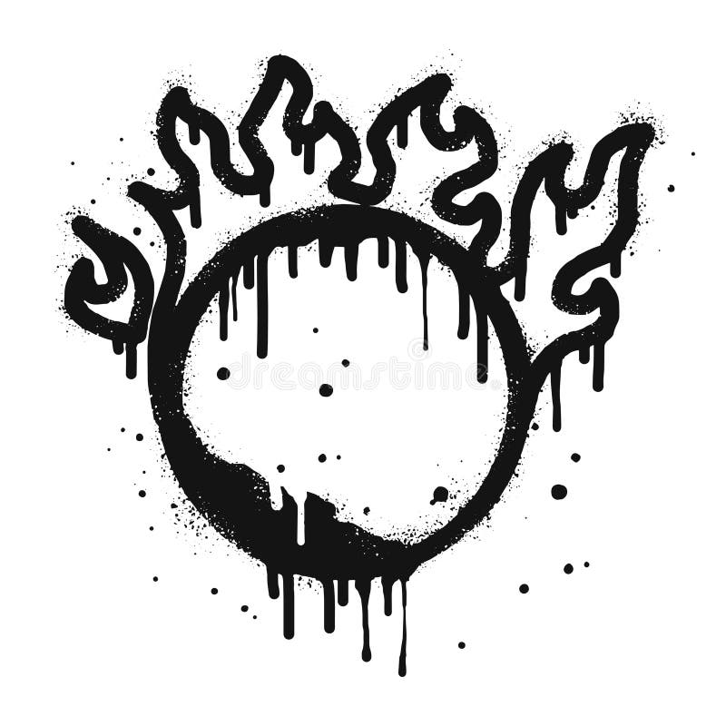 Spray Painted Graffiti Fire Flame Icon. Fire Symbol in Circle Frame ...