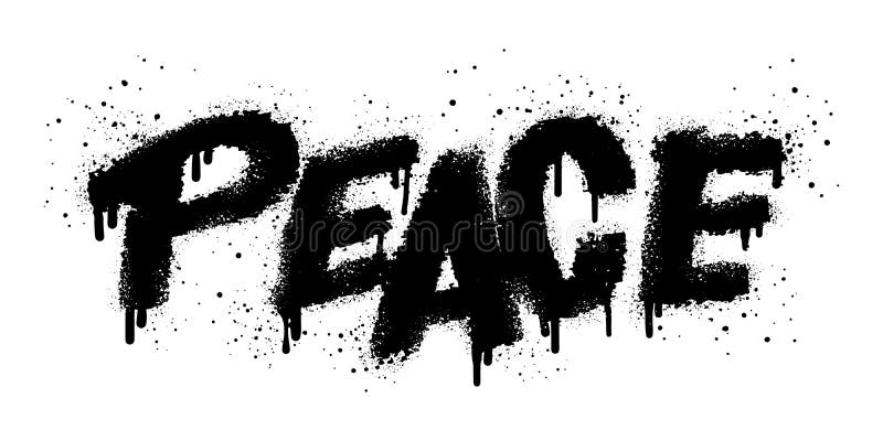 Spray Painted Graffiti Peace Word in Black Over White. Drops of Sprayed ...