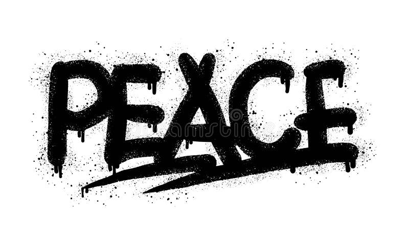 Spray Painted Graffiti Peace Word in Black Over White. Drops of Sprayed ...