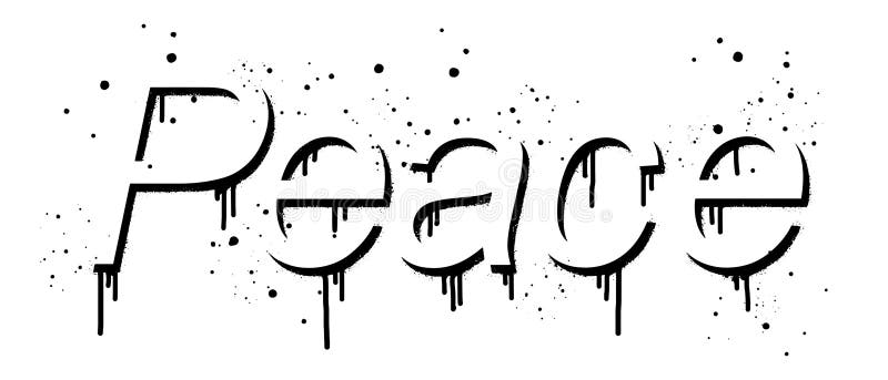 Spray Painted Graffiti Peace Word in Black Over White. Drops of Sprayed ...