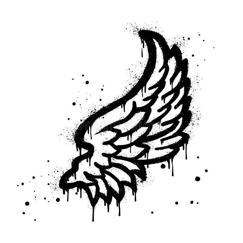 Spray Painted Graffiti Wings Icon in Black Over White. Wings Drip ...