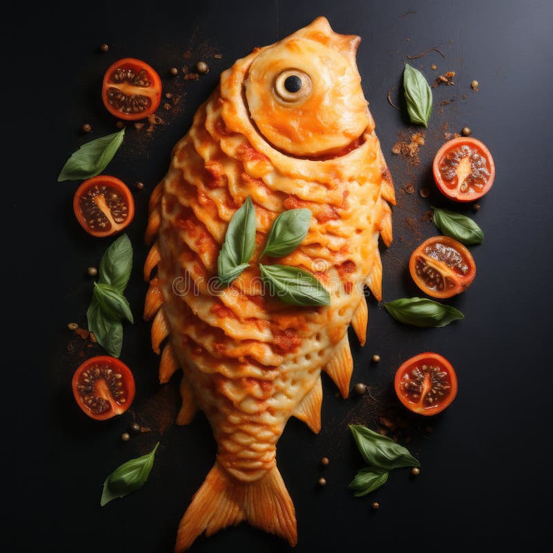 Spray Painted Realism: Bread Fish on Black Background Stock ...