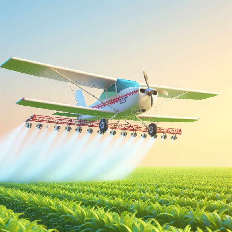 A Spray Plane Flies Over a Green Field. Stock Image - Image of plane ...