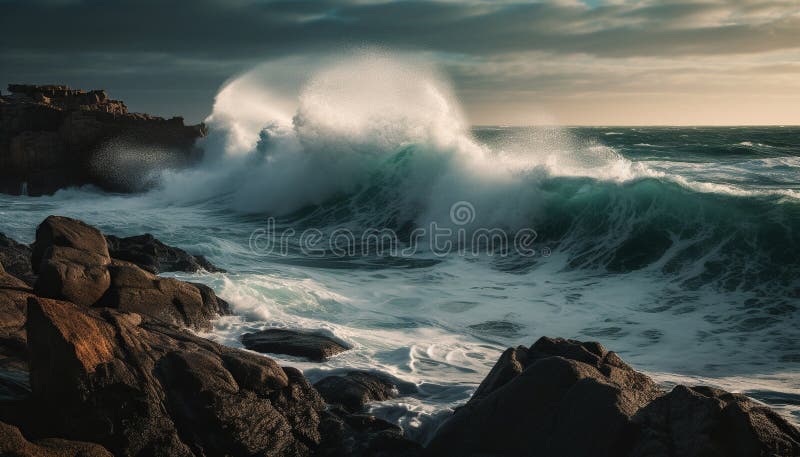 Spray Splashing on Wet Rocks, Surfers Brave the Crashing Waves ...