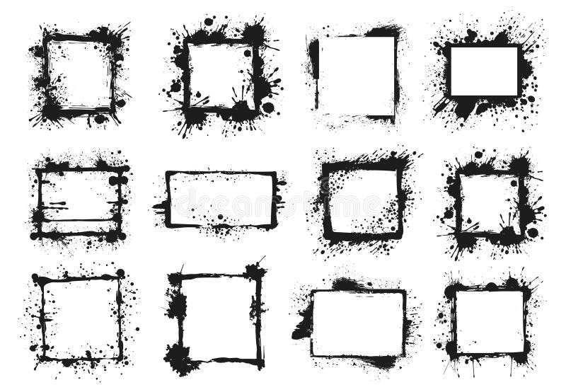Spray Stencil Monochrome Frames Set. Grunge Paint Texture Splashes ...