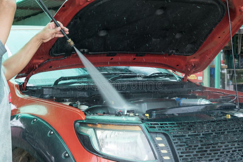 Spray Water To Clean the Engine Room Stock Photo - Image of black ...