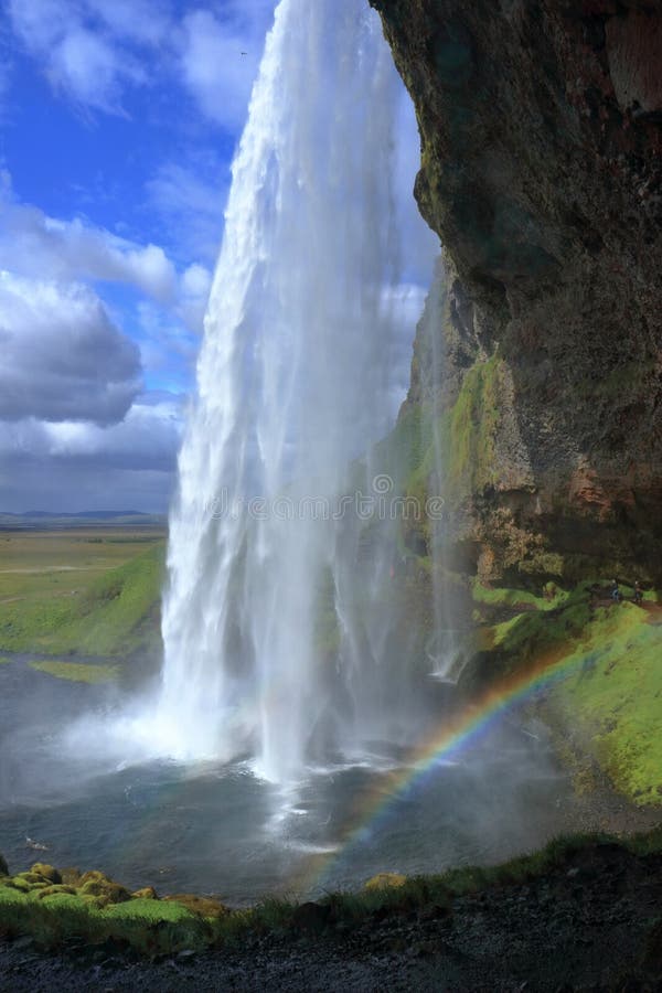 Seljalandsfoss with Rainbow, South Coast of Iceland Stock Image - Image ...