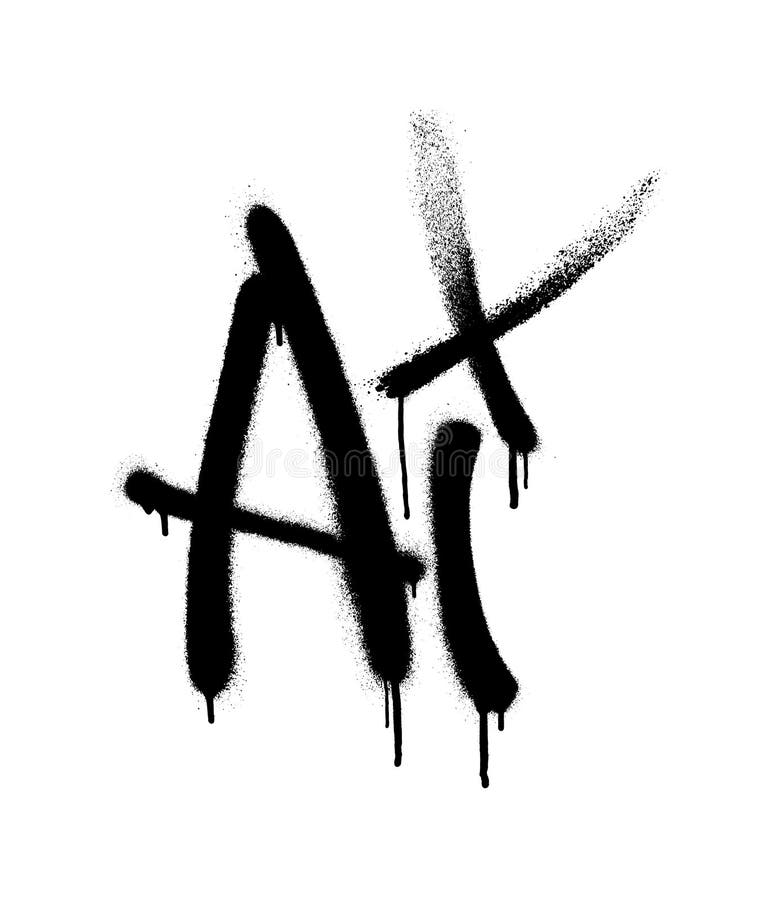 Sprayed Ai Font Graffiti with Overspray in Black Over White. Vector ...
